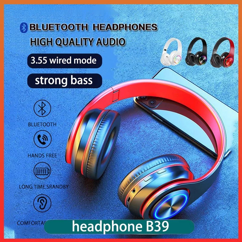 Jual Headset Bando LED Bluetooth B39 Headphone Wireless Headphones Bluetooth HiFi Stereo With ...