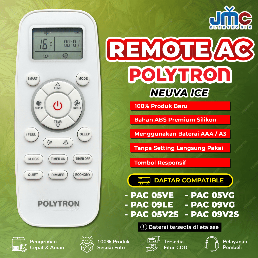Jual Remote Remot AC Polytron Neuva Ice Original Pabrik For PAC05VG ...