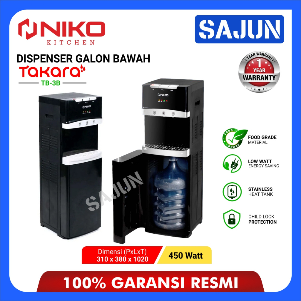 Jual Niko Takara TB3B Dispenser Galon Bawah IC Cool Stainless Steel TB ...