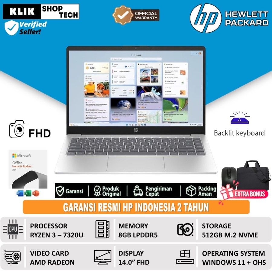 Jual Laptop HP 14 EM0332AU EM0333AU Ryzen 3 7320U 512 SSD 8GB FHD ...