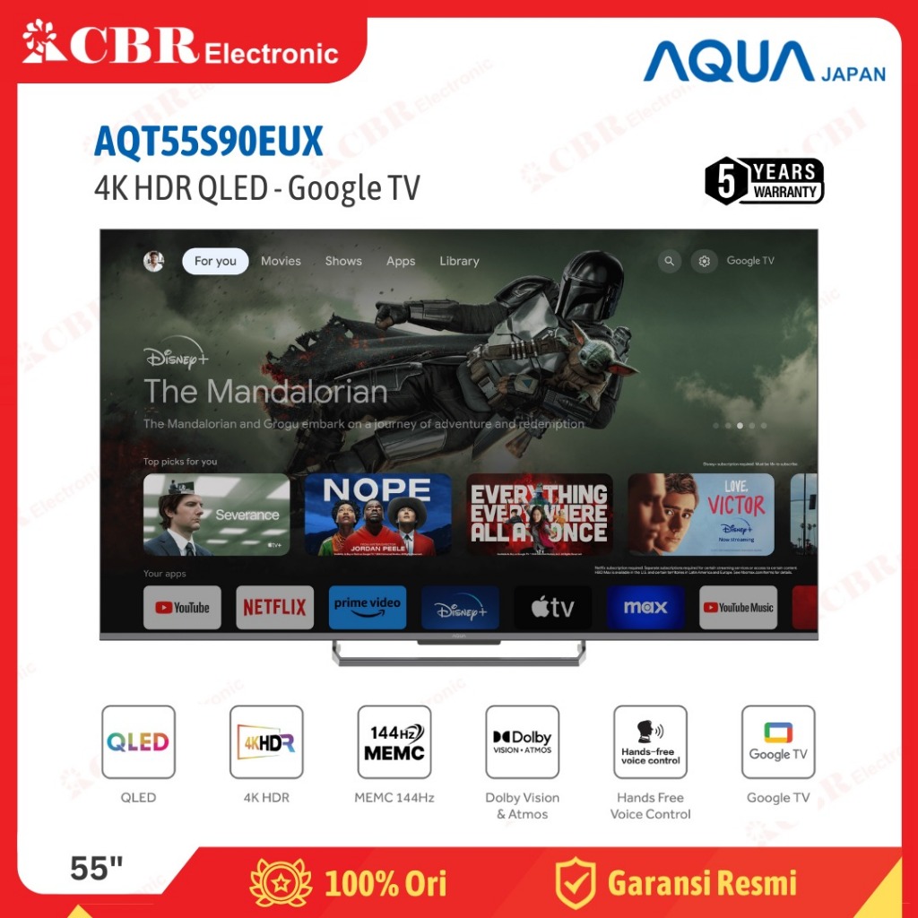 Jual TV AQUA 55 Inch LED AQT55S90EUX (4K UHD QLED Voice Control Dolby ...