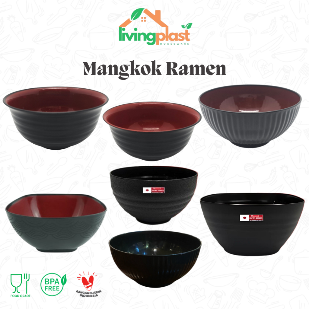 Jual Mangkok Ramen Japan Warna Hitam Merah / Mangkok Plastik Tebal ...