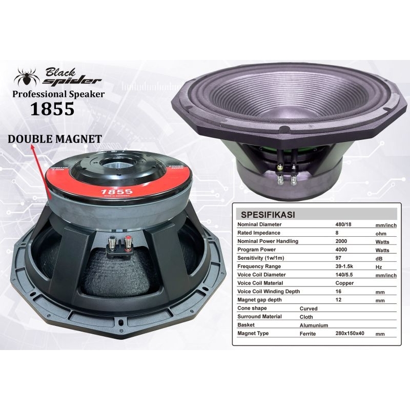 Jual Speaker Black Spider 1855 18 inch Dobel Magnet Coil 5.5inch 2000 ...
