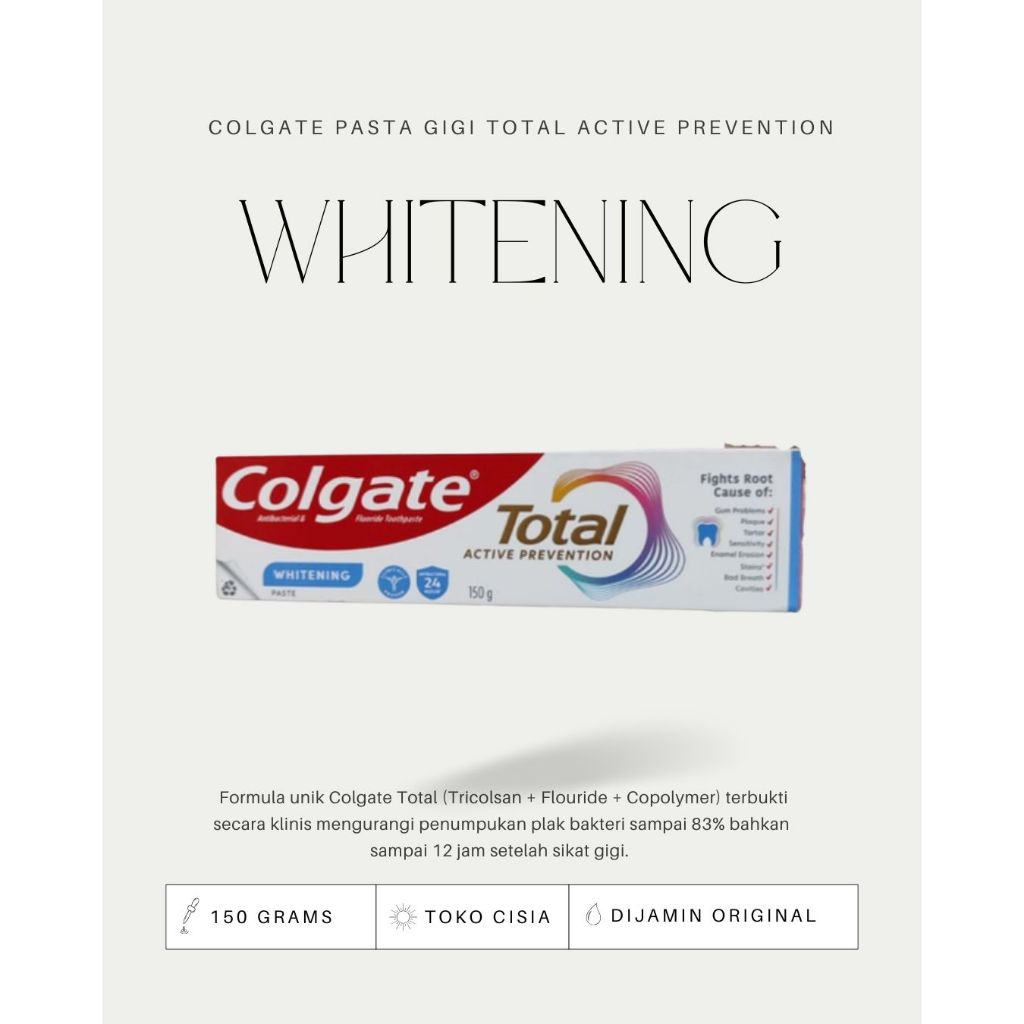 Jual Colgate Pasta Gigi Total Whitening 150gr | Total Active Prevention ...