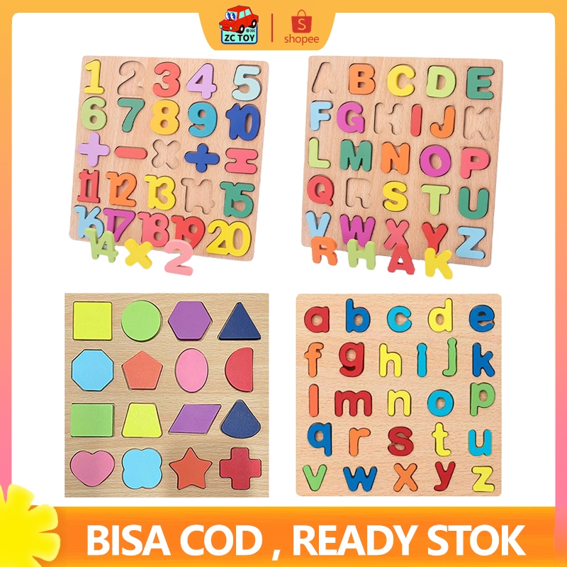 Jual ZCTOY 4/3in1 Puzzle Kayu Geometry Huruf Angka Letter Mainan Kayu ...