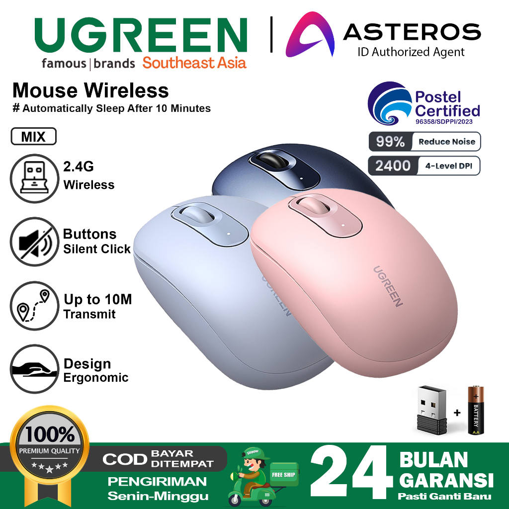 Jual UGREEN Mouse Wireless 2.4G Mini Portable Silent Click Free Baterai ...