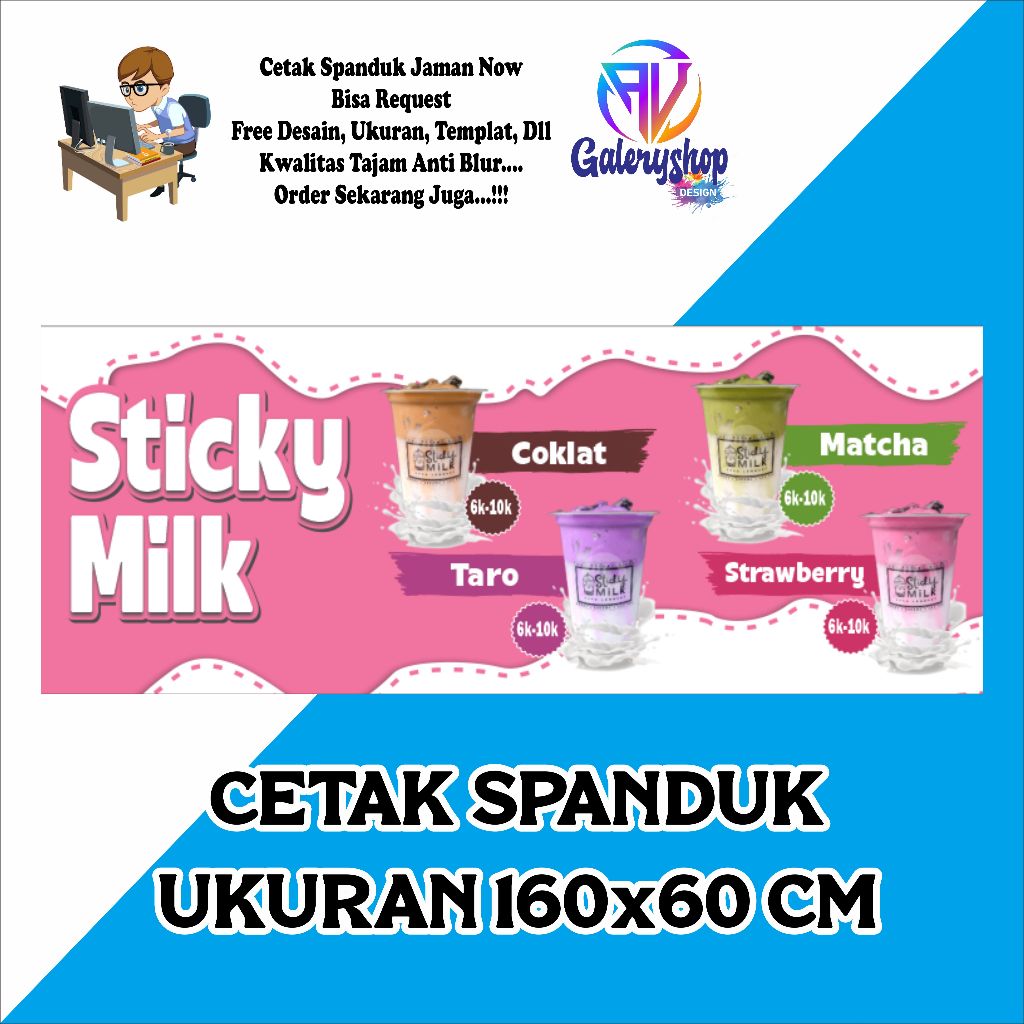 Jual spanduk banner sticky milk biru ukuran 160x60 cm | Shopee Indonesia