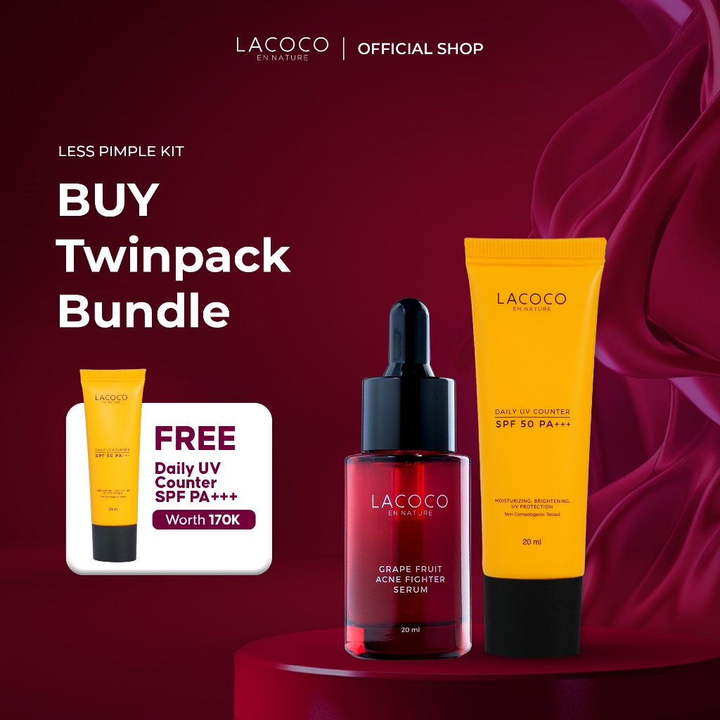 Jual Lacoco Official Shop - Less Pimple Kit (Grape Fruit Acne Fighter Serum NORMAL + Daily UV ...