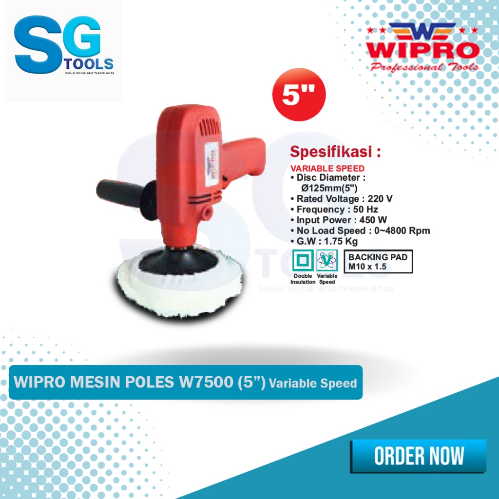 Jual Wipro Mesin poles mobil polisher 5" W7500 - Mesn Polishing 5"- Polisher 5 Inch Variable ...