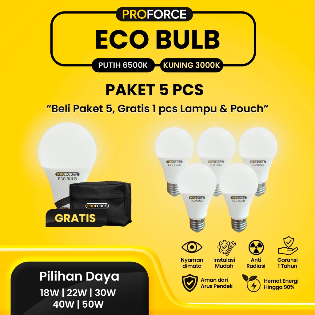 Jual Paket 5 Pcs Proforce Bohlam Lampu LED Warna Cahaya Putih Atau ...