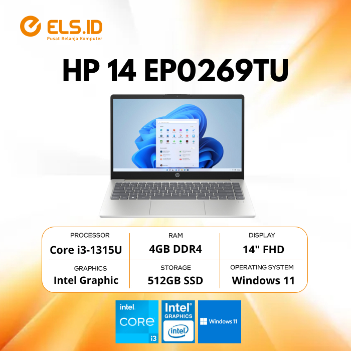 Jual HP 14 EP0269TU Intel i3-1315U 4GB SSD 512GB 14" FHD W11+OHS ...
