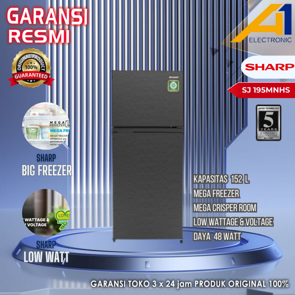 Jual KULKAS SHARP SJ195MNHS / SJ 195MN HS, 2 PINTU 172 LITER 100% ...