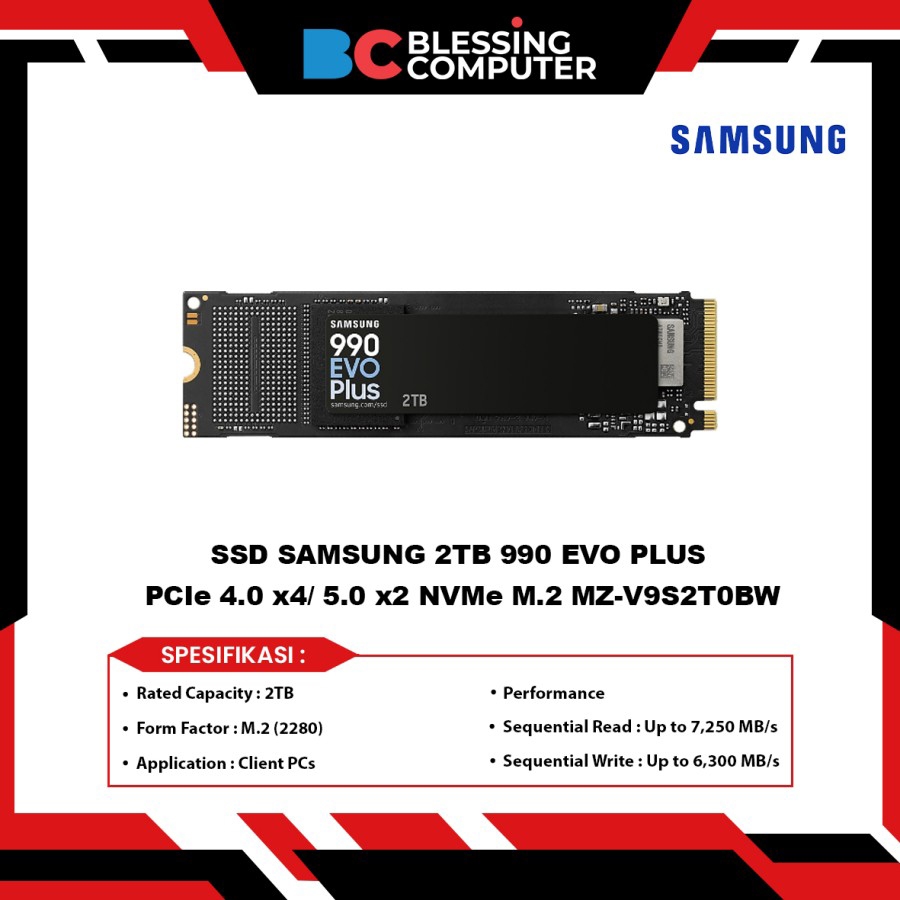 Jual SSD SAMSUNG 2TB 990 EVO PLUS PCIe 4.0 x4/ 5.0 x2 NVMe M.2 MZ-V9S2T0BW | Shopee Indonesia