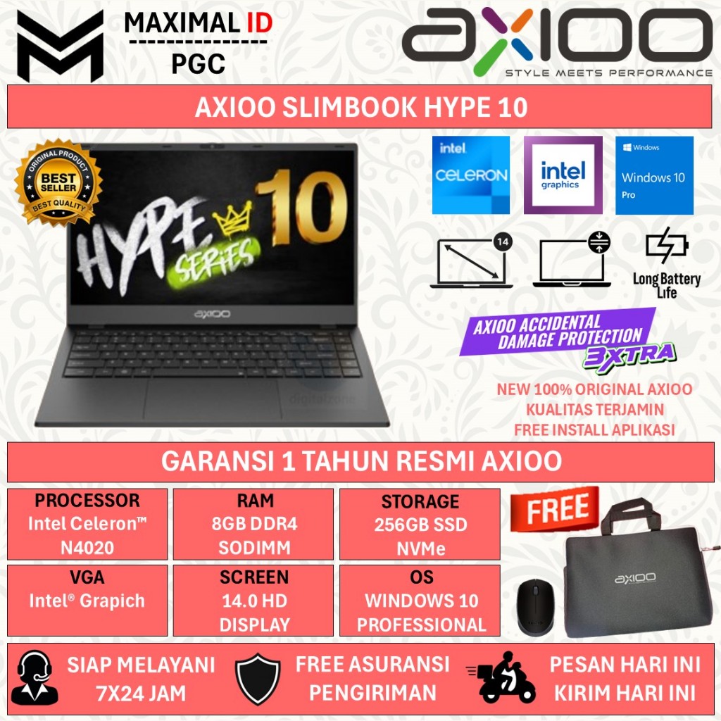 Jual Laptop Promo Axioo Slimbook Hype 10 N4020 Ram 8GB 256GB SSD 14.0 Win10Pro | Shopee Indonesia