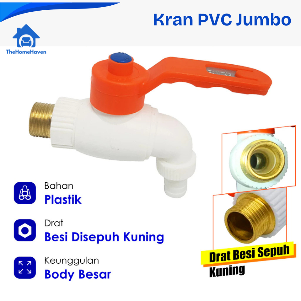 Jual Kran Tembok PVC Drat Kuningan JUMBO CAB - Ukuran 1/2" dan 3/4 ...