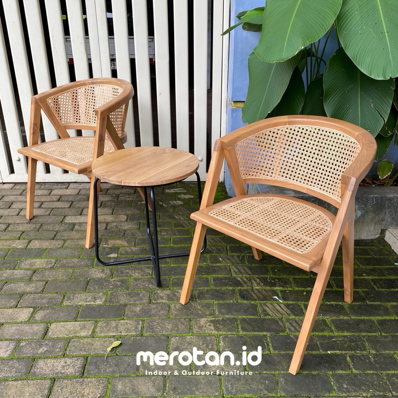 Jual Set Kursi Teras Jati Anyaman Rotan Alam / Kursi Cafe Jati Anyaman ...