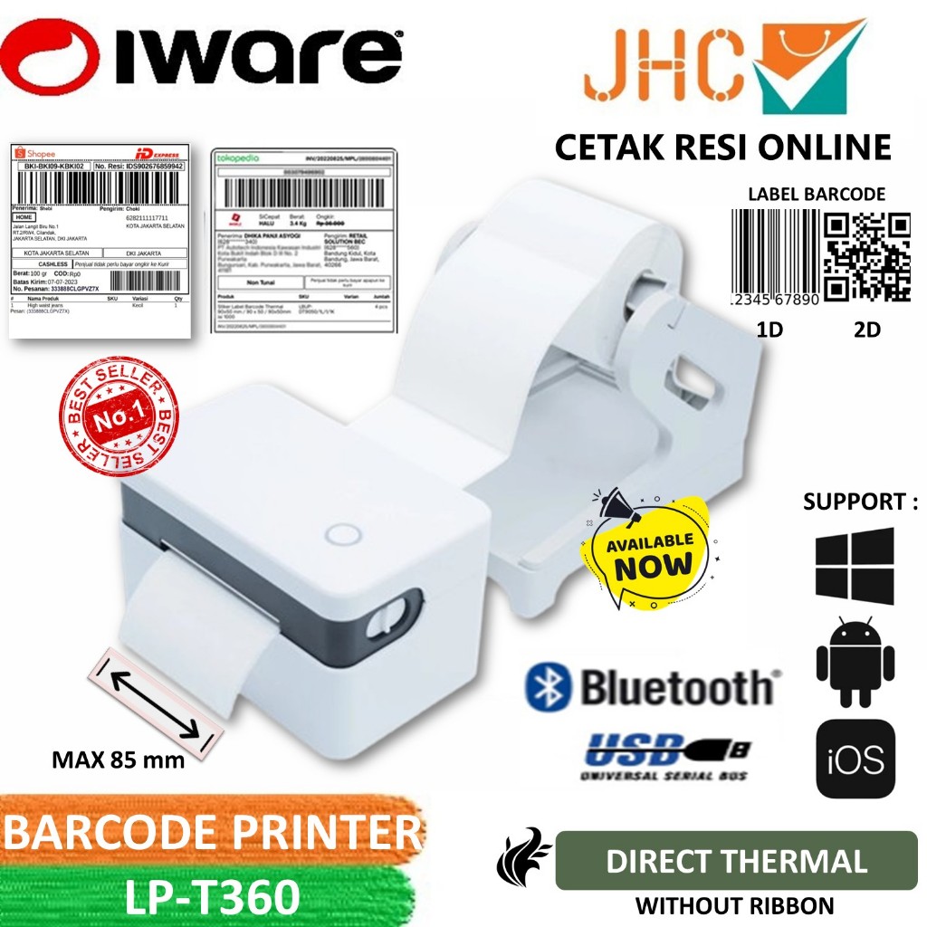 Jual PRINTER BARCODE THERMAL LABEL STIKER RESI IWARE LP-T360 USB ...