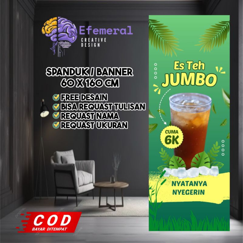 Jual Spanduk / Banner es teh jumbo 60 X 160 cm bisa request desain ...