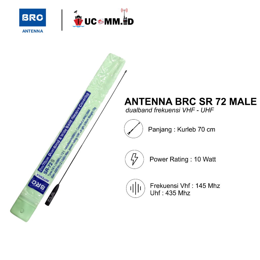 Jual Antenna BRC SR 72S Male SR72 Sma Male Dualband VHF UHF Original ...