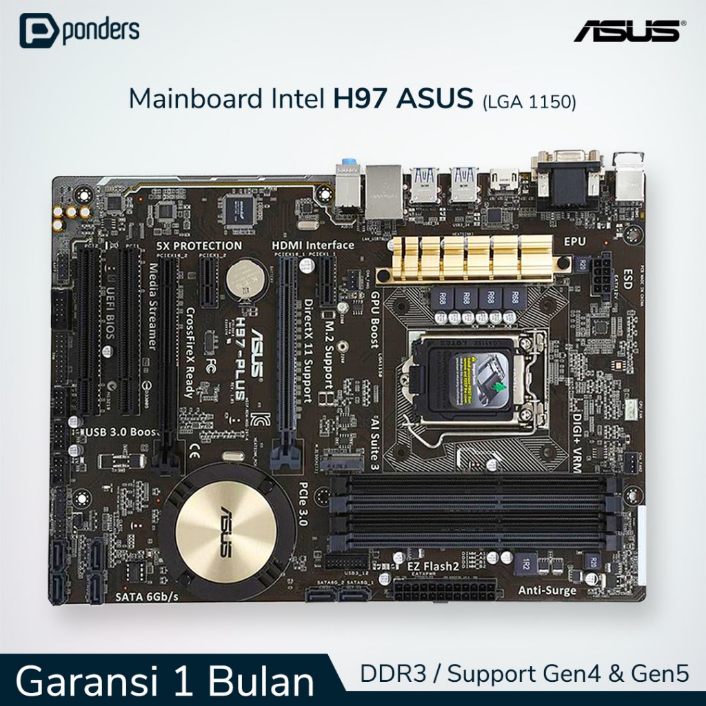 Jual Mainboard Intel H97 Asus LGA 1150 DDR3 Support Gen4 & Gen5 ...