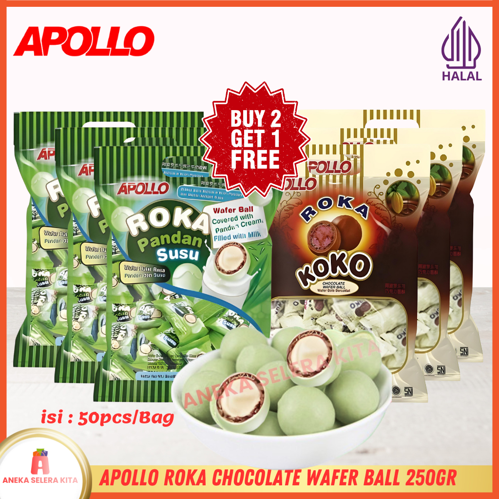 Jual Apollo Roka Wafer Ball Coklat Rasa Pandan Susu & Koko Halal 250gr ...