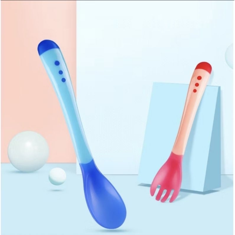 Jual Sendok Garpu Bayi Sensor Suhu Panas BPA Silikon Baby Spoon - Dapur ...