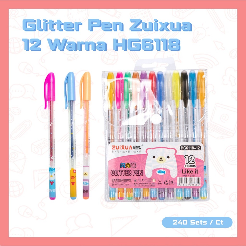 Jual (1 Set) Pulpen Glitter 12 Warna Murah Merek Random / Pen Gel ...