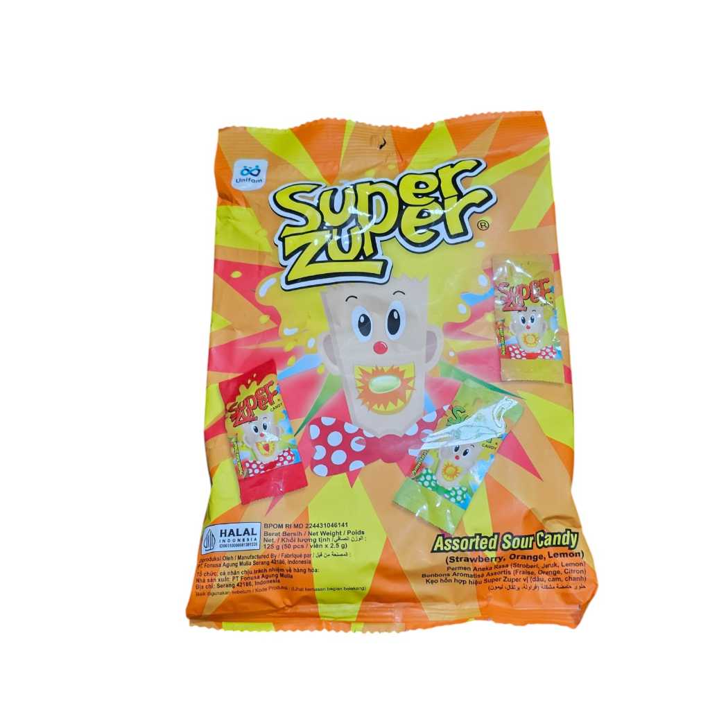 Jual Super Zuper Assorted Sour Candy 125gr ( 50pcs x 2.5gr) Strawberry ...