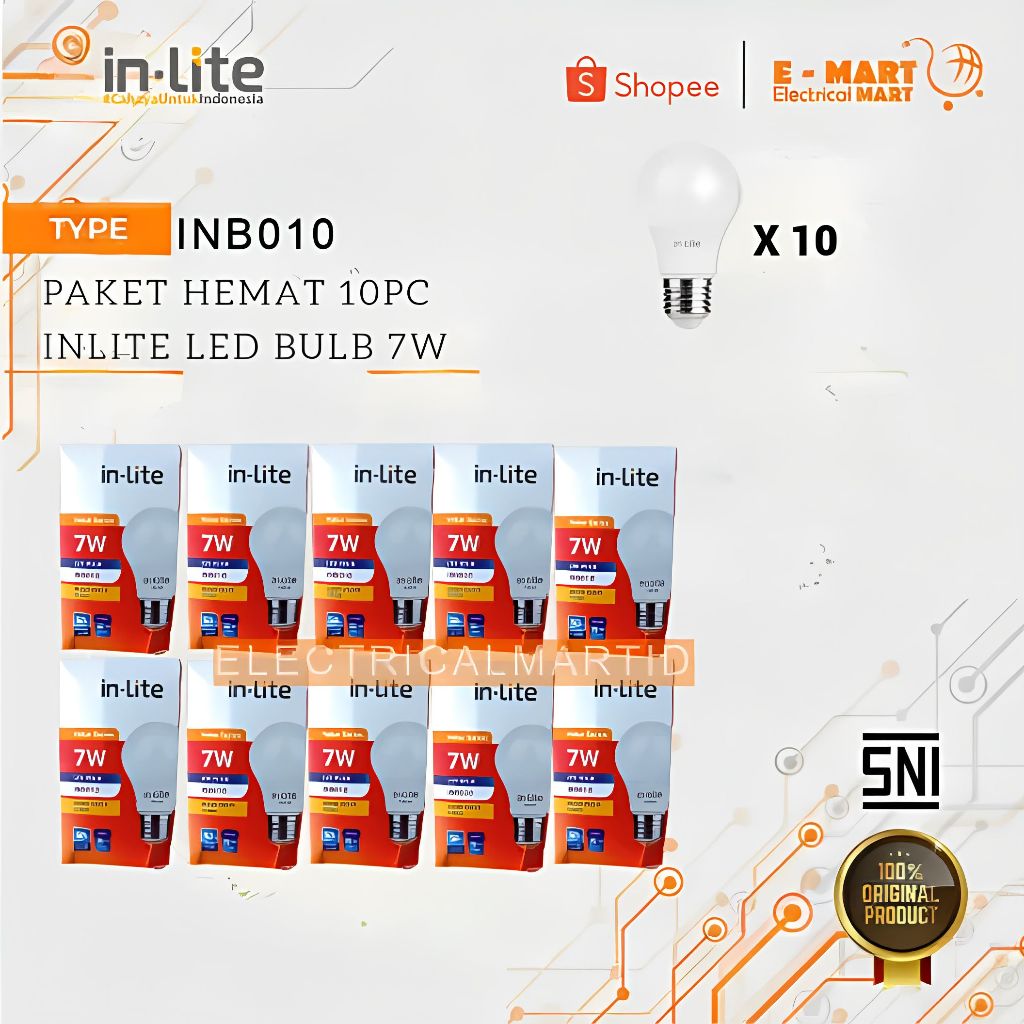 Jual [PAKET HEMAT 10PC] Inlite LED Bulb 7W INB010 Putih Kuning Led Bulb 7watt | Shopee Indonesia