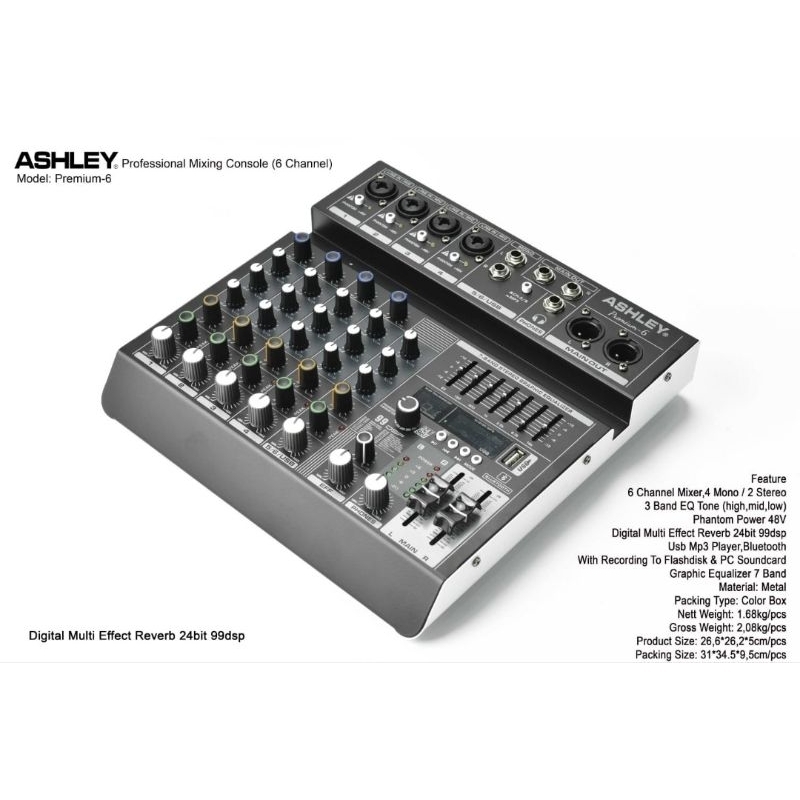 Jual Mixer Ashley Premium 6 Original 6 Channel Bluetooth - USB With Soundcard | Shopee Indonesia
