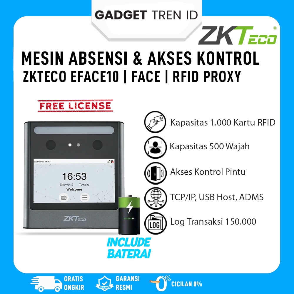 Jual Mesin Absensi Wajah ZKTECO EFACE 10 | Mesin Akses Kontrol RFID ...