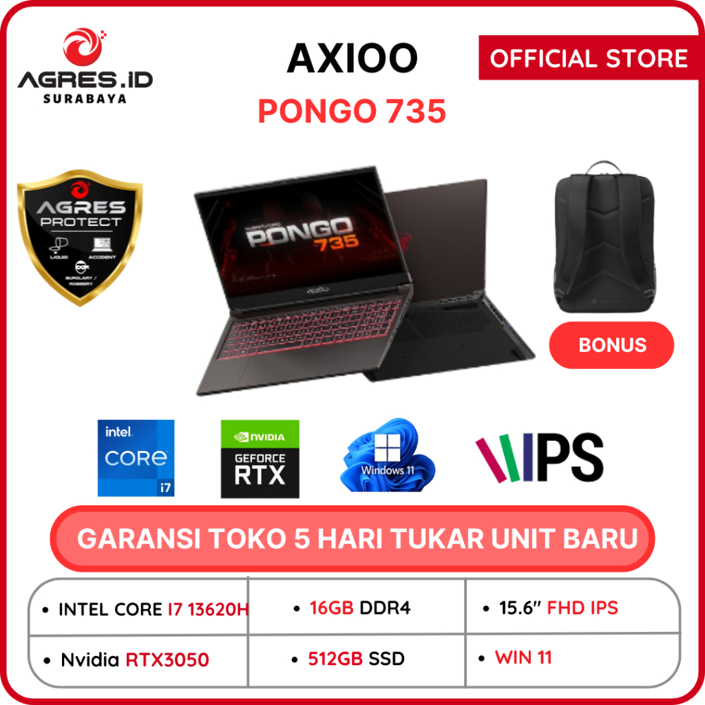 Jual AXIOO PONGO 735 I7 13620H RTX3050 6GB/ 16GB 512GB DOS/Windows 15 ...