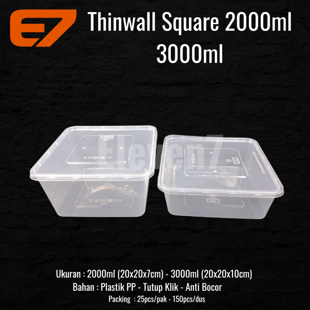 Jual Thinwall SQ Square - Container Lunch Box Kotak Plastik 2000ml-3000ml (25pcs) | Shopee Indonesia