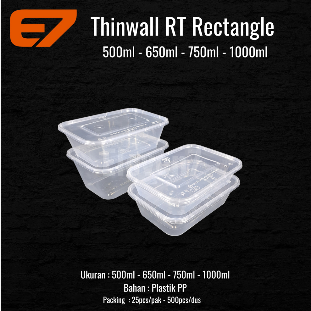 Jual Thinwall Rectangle Container Kotak Plastik Box Makan 500ml s/d 1000ml (25pcs) | Shopee ...