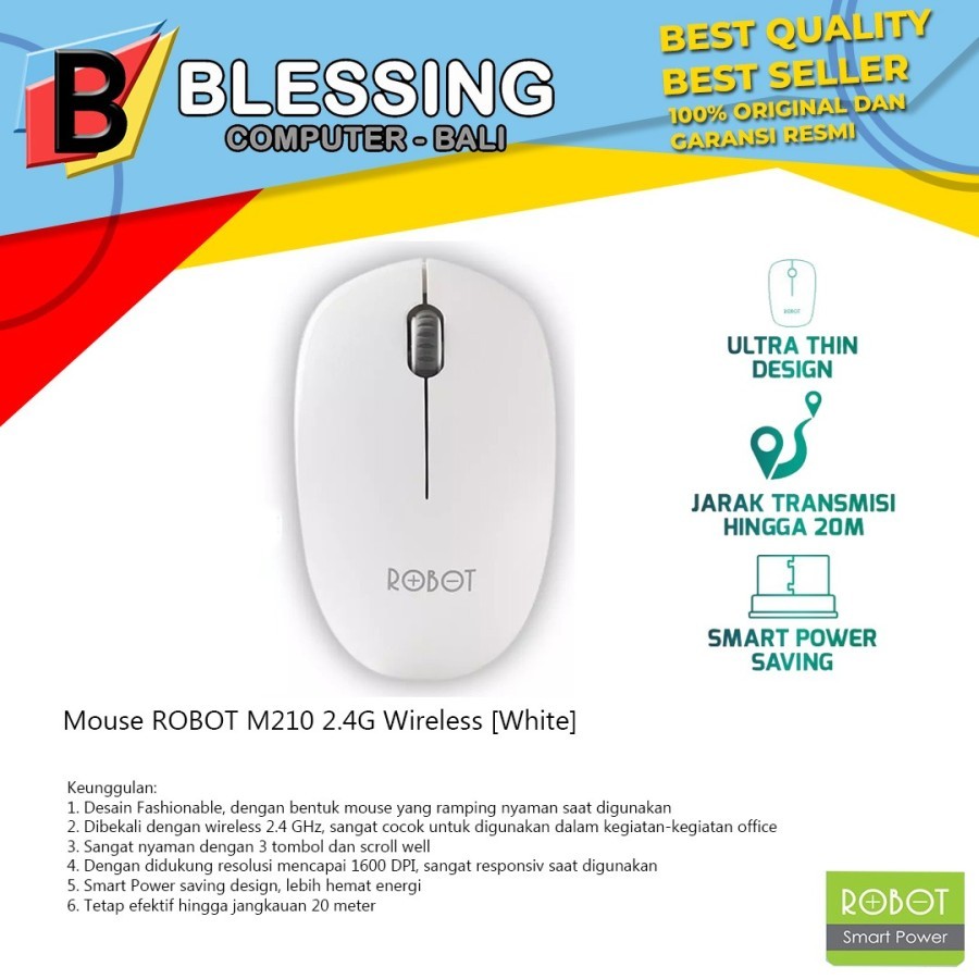 Jual Mouse ROBOT M210 2.4G Wireless [White] | Shopee Indonesia