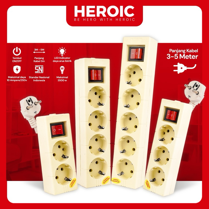Jual Heroic Stop Kontak Kabel 2/3/4/5 Lubang Colokan Listrik 3M 5M | Shopee Indonesia