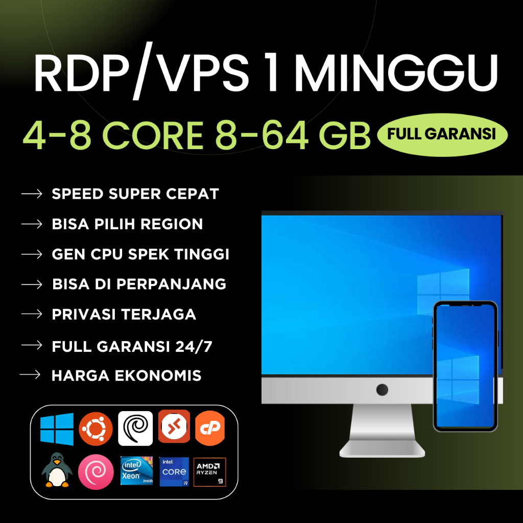 Jual RDP / VPS 1 MINGGU HIGH SPEED FULL AKSES FULL GARANSI | Shopee Indonesia