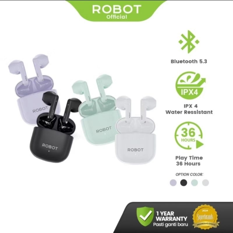 Jual Robot TWS T60 Airbuds Waterproof IPX 4 Earphone Bluetooh 5.3 TWS ...