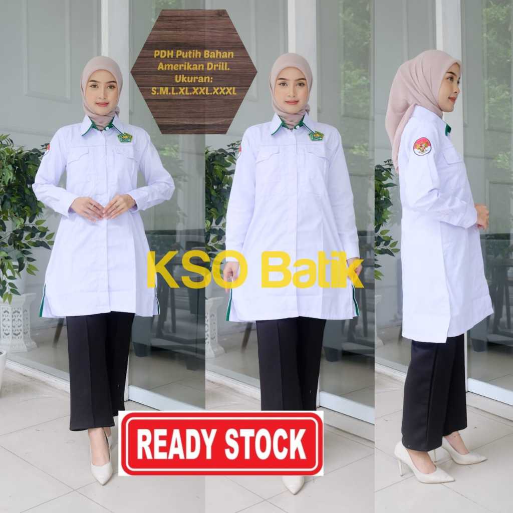 Jual TUNIK PDH KEMENAG PUTIH WANITA LENGAN PANJANG / BAJU WANITA ASN ...