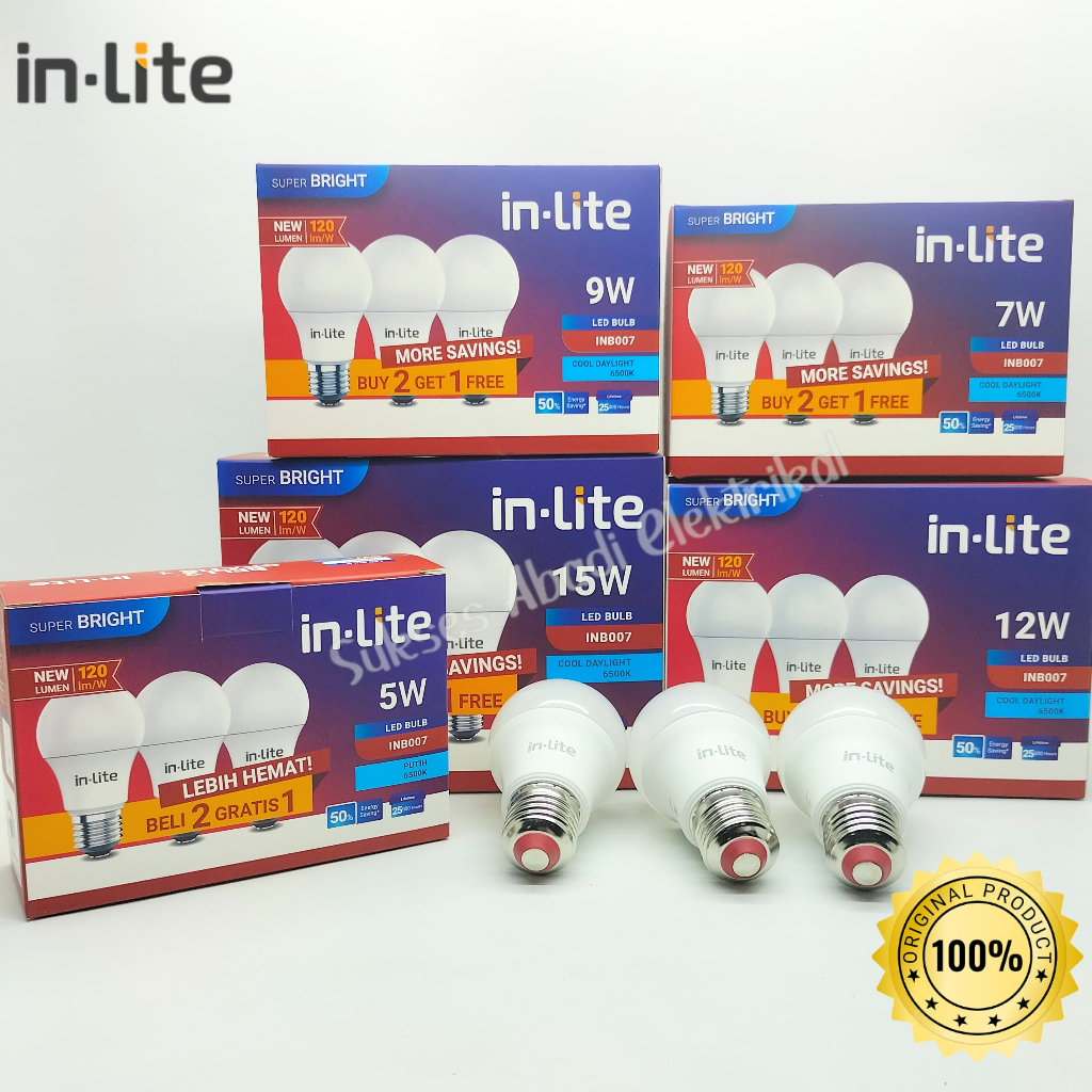 Jual PAKET Led bulb Inlite Multipack isi 3 Bohlam BERGARANSI LED In ...