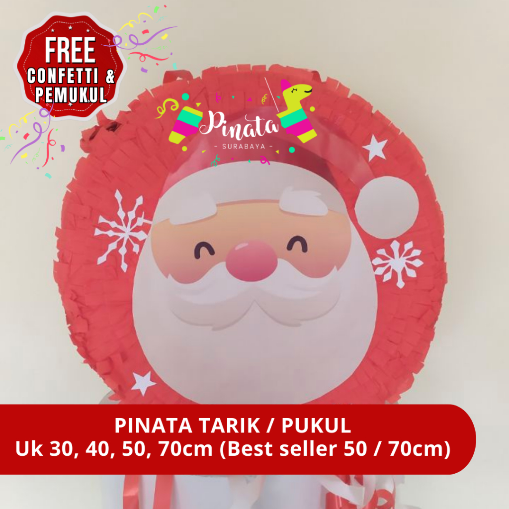 Jual Pinata ulang tahun Bulat 40cm Santa Clause Christmas tarik / pukul ...