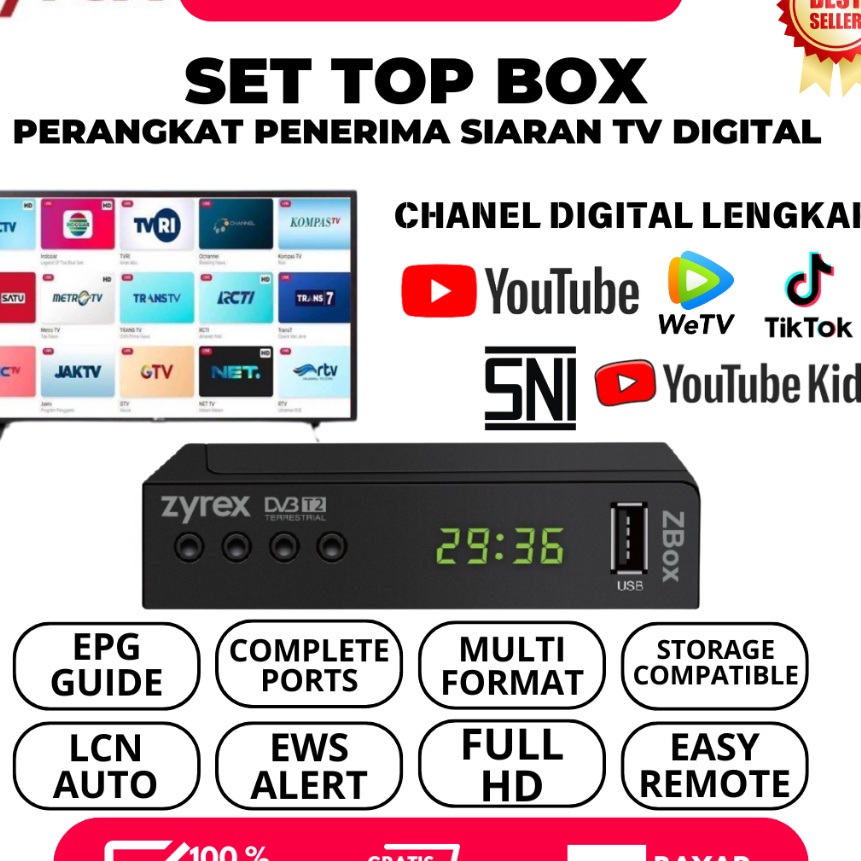 Jual Hemat Zyrex STB DVBT2 ZBox1 Set Top Box TV Dital Full HD 1p EWS EPG HDMI USB RCA Garansi 1 ...