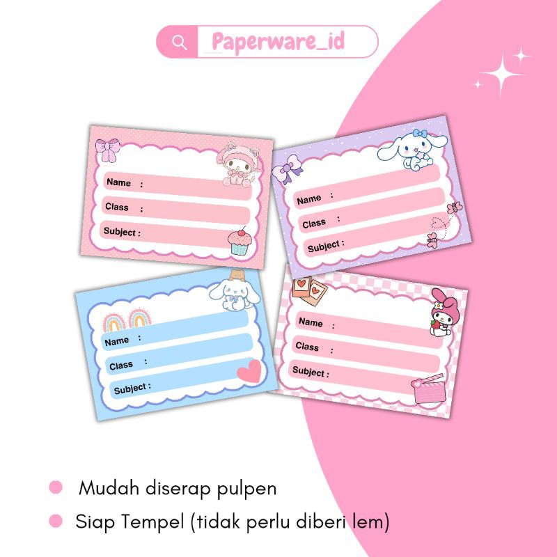 Jual stiker nama buku karakter sanrio isi 10 pcs / sticker mapel / stiker nama buku karakter ...