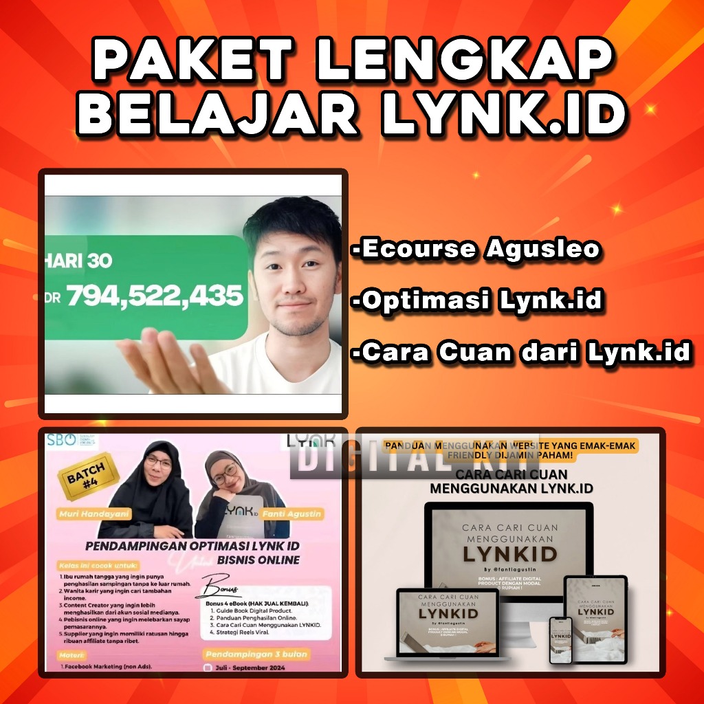 Jual Paket Ecourse Lengkap Belajar Lynk.id Bimbingan optimasi, Cuan dari Lynk.id dan Tutorial ...