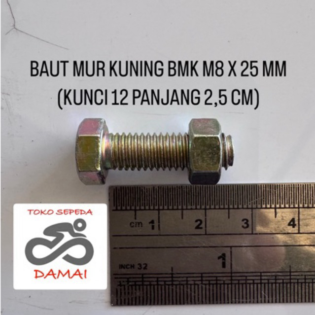 Jual BAUT MUR KUNING BMK M8 X 25 MM (KUNCI 12 PANJANG 2,5 CM) | Shopee Indonesia