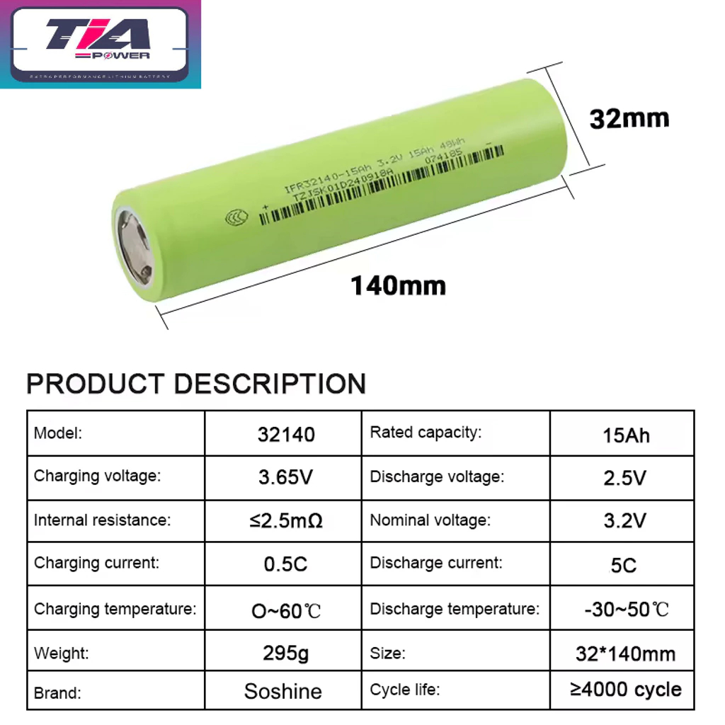 Jual Baterai LiFePO4 3.2V-15Ah 48Wh IFR32140 | Shopee Indonesia