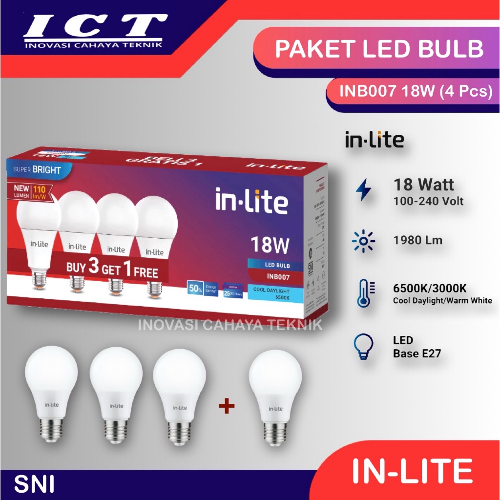 Jual inLite LED Paket Bohlam INB007 isi 4pcs - Paket inLite INB007 5W ...