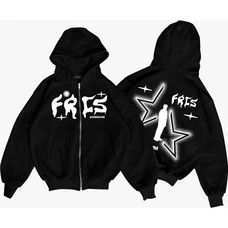 Jual Jaket Sweater Hoodie Boxy Zipper STAR Warna Hitam Unisex Pria ...