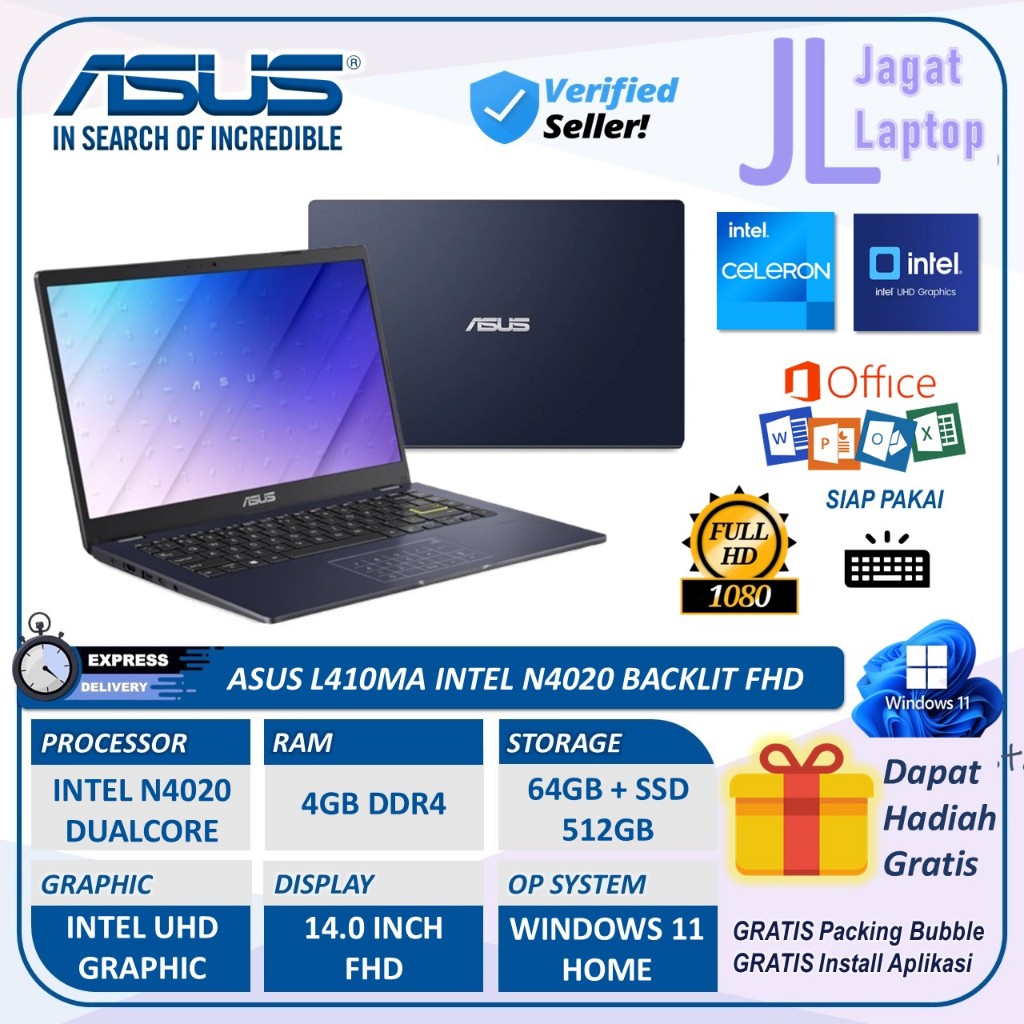 Jual Laptop ASUS Vivobook 14 L410MA Intel N4020 4GB 512GB SSD Backlite ...