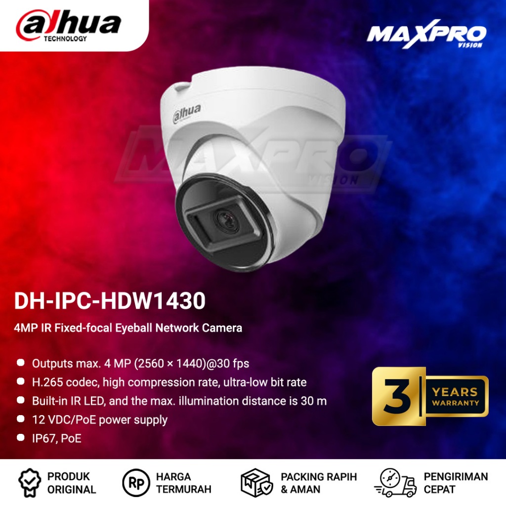 Jual DH-IPC-HDW1430 - DAHUA IP 4MP IR TURRET CAMERA | Shopee Indonesia